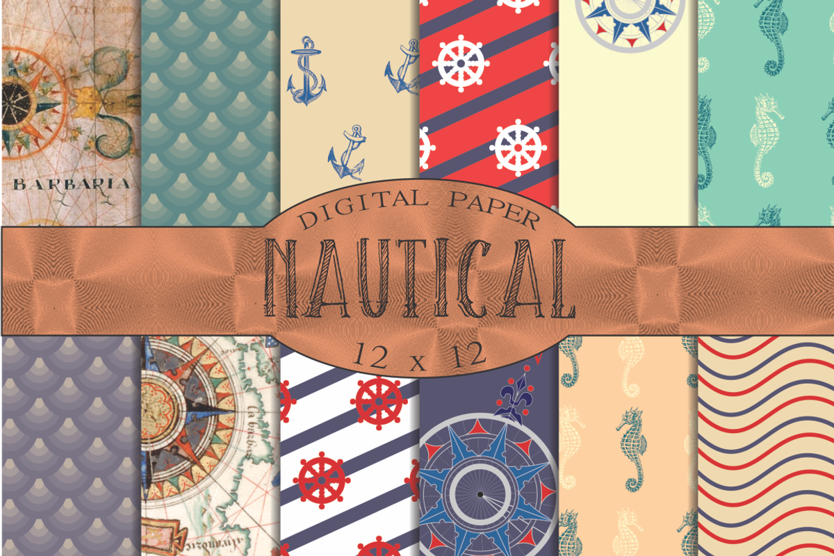 Nautical patterns, digital paper, a Pattern Graphic by Kiwi Fruit Punch ...