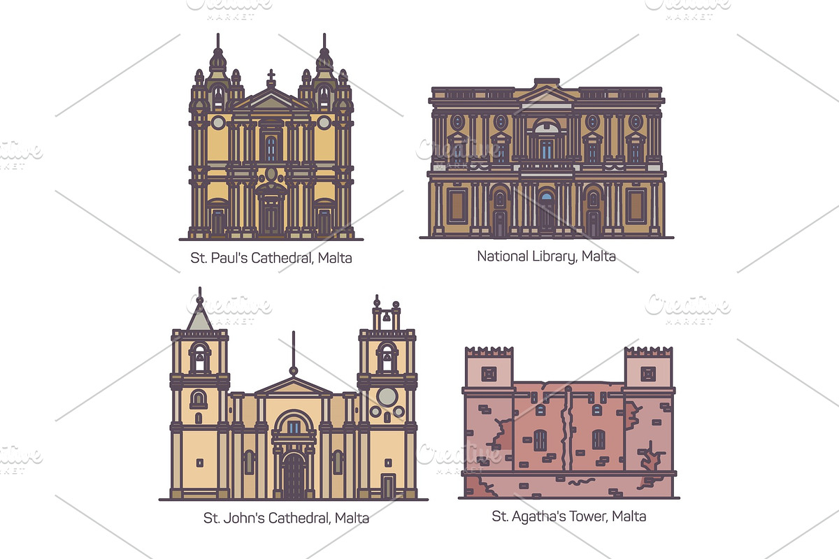 Maltese famous landmarks, an Illustration by GenziWorkshop | Creative ...