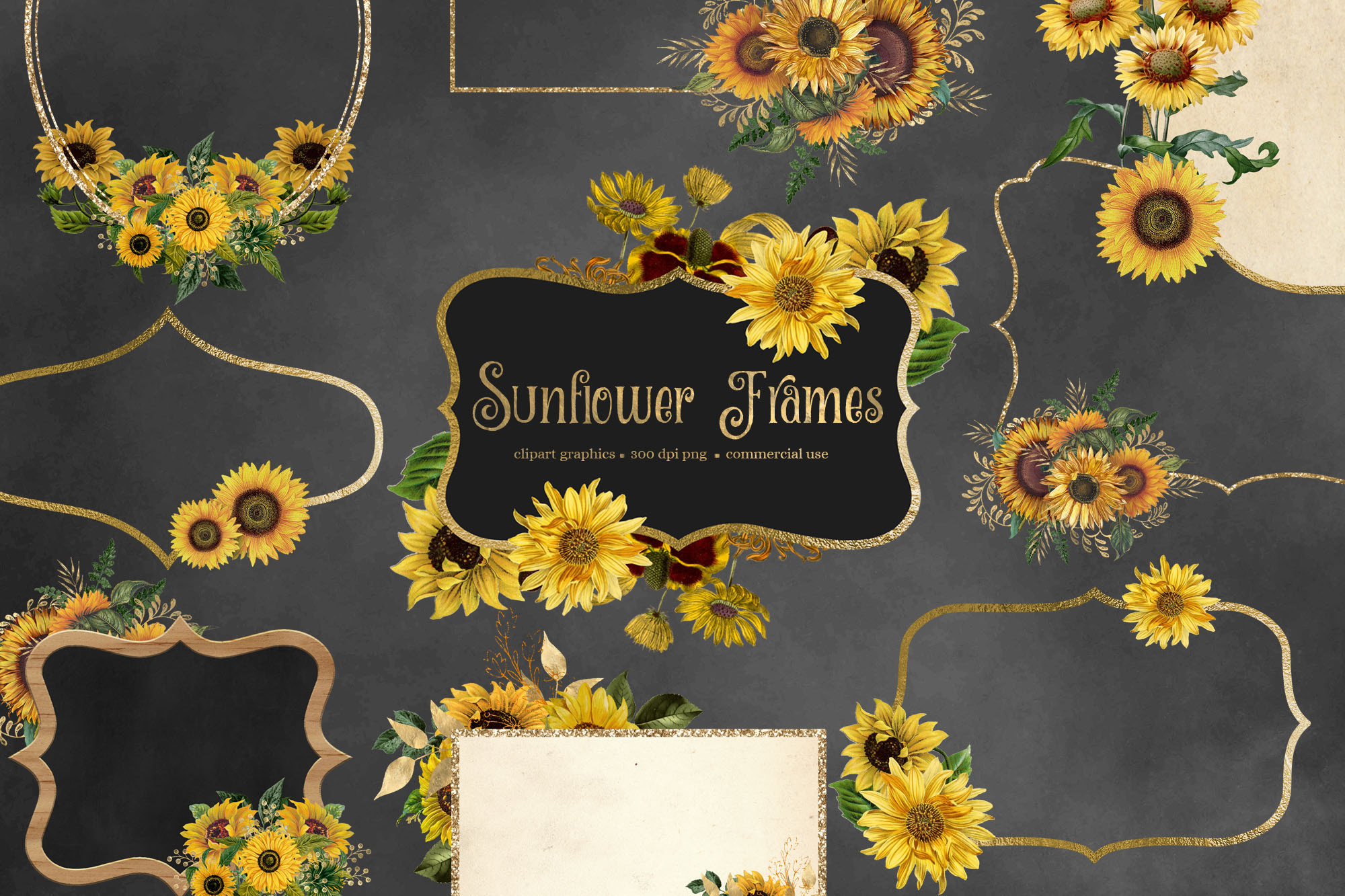 Sunflower Frames Clipart, an Object Graphic by Digital Curio