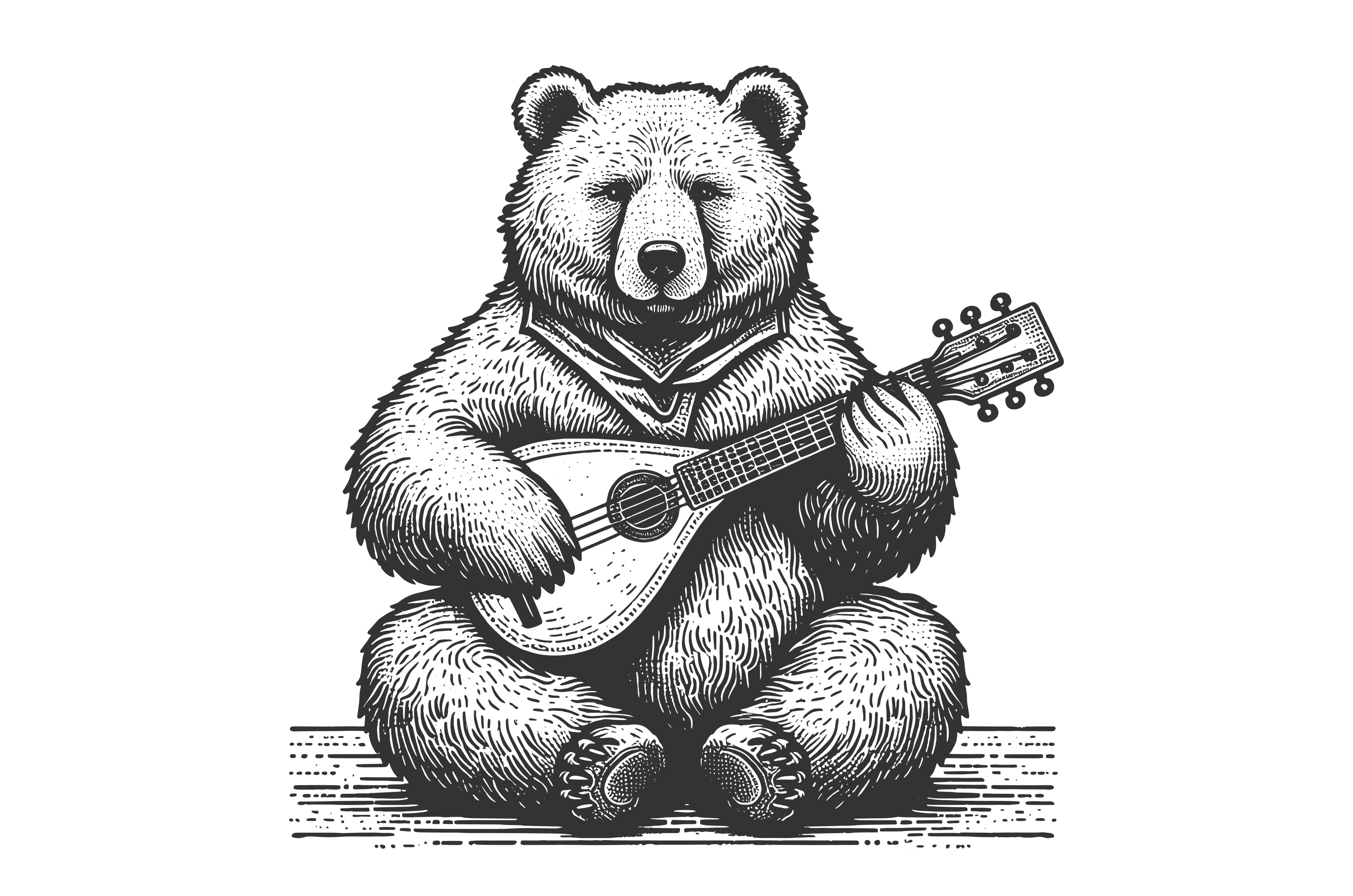 Bear Playing Mandolin engraving, an Animal Illustration by AlexArt ...