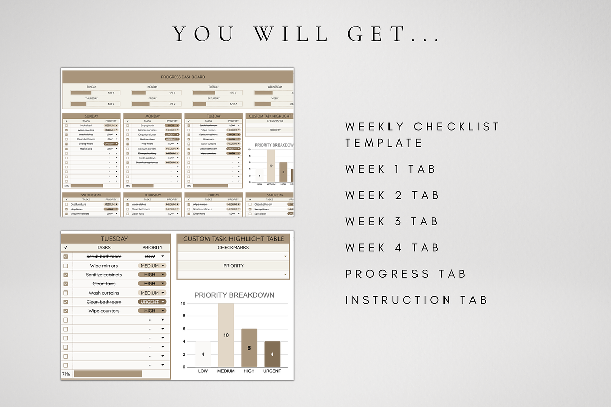 Digital Weekly Checklist Spreadsheet, a Templates & Theme by BRANDcontent