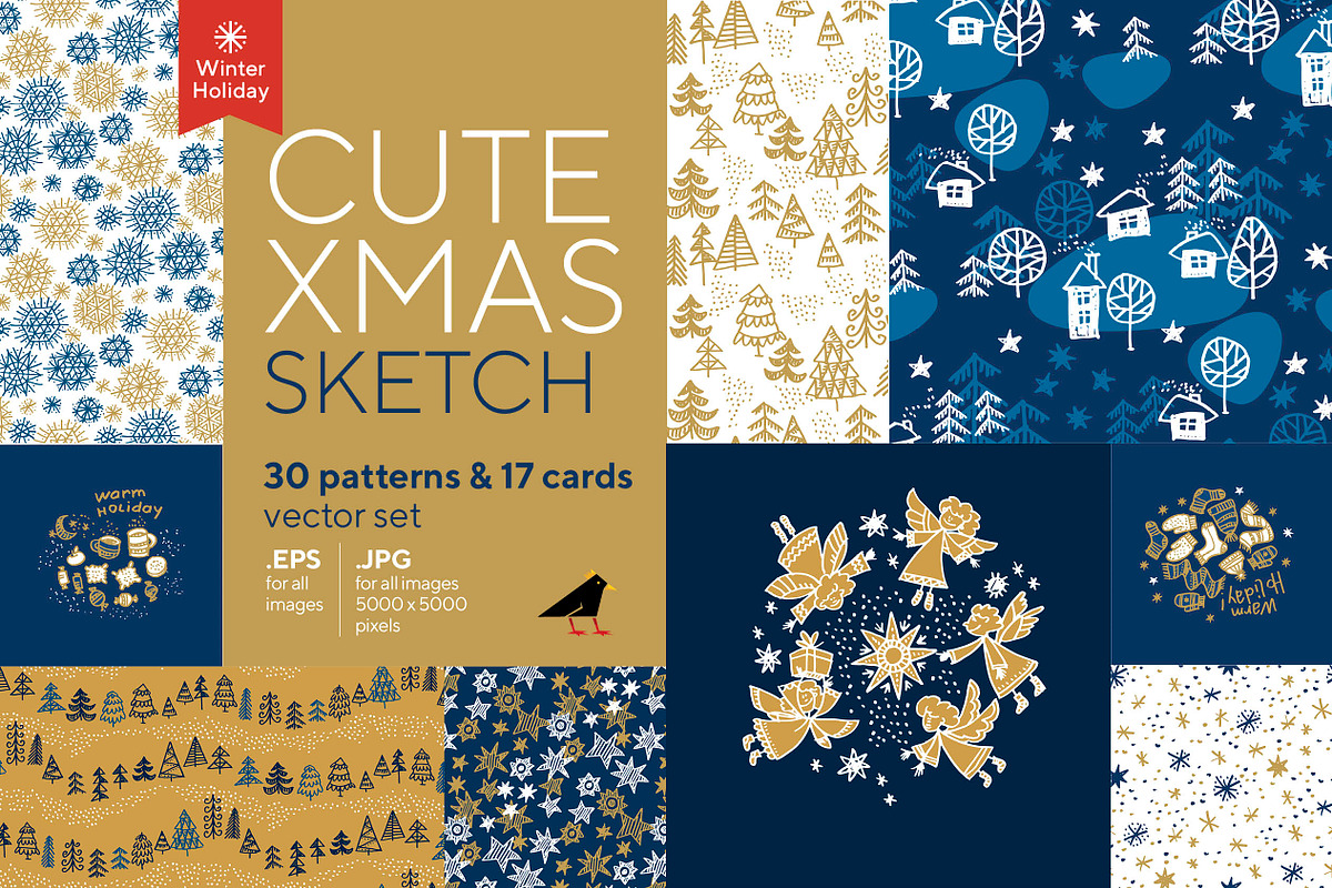 Cute Xmas Sketch Patterns Collection, a Pattern Graphic by Gala Patterns