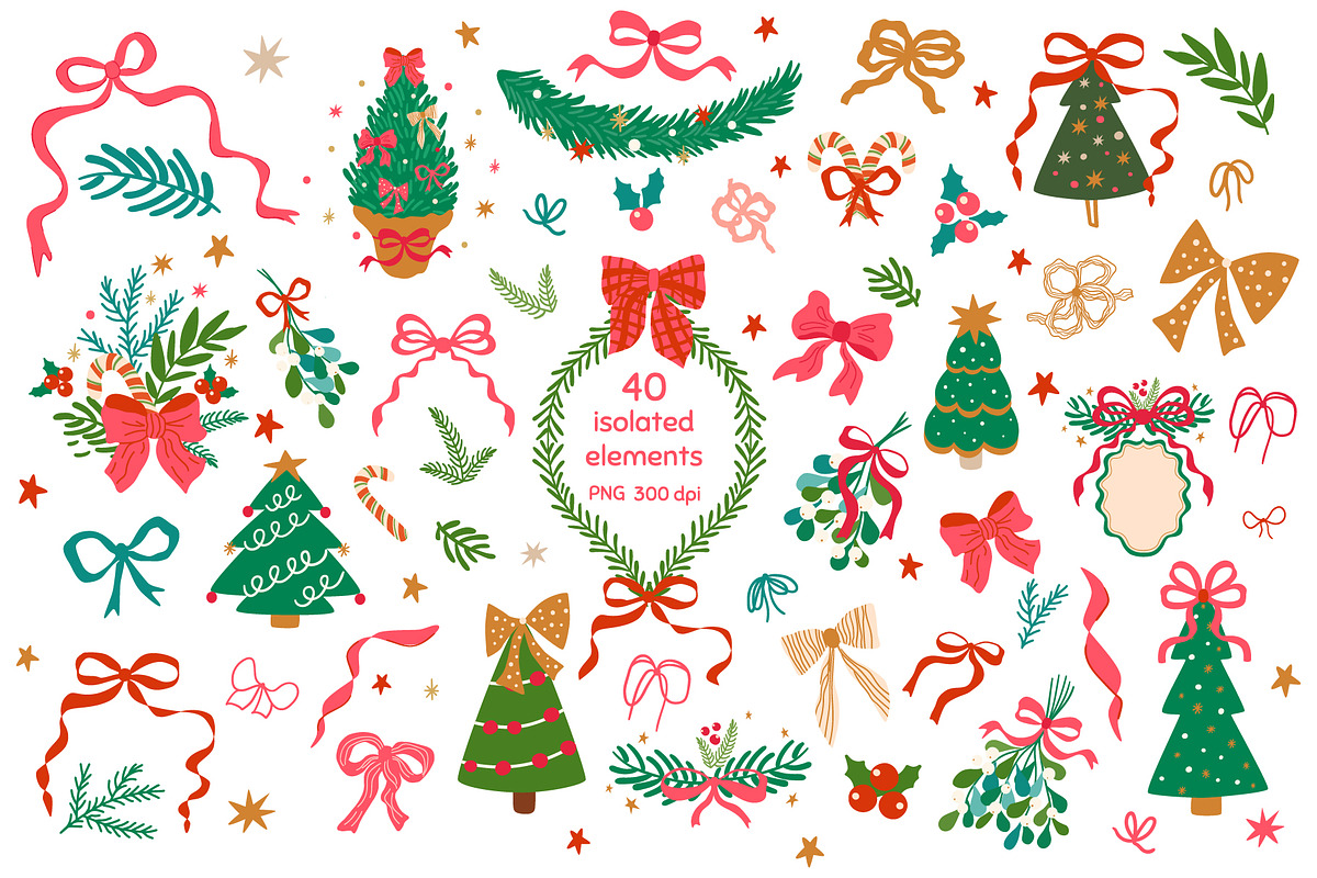 Cute Christmas bows and ribbons patterns