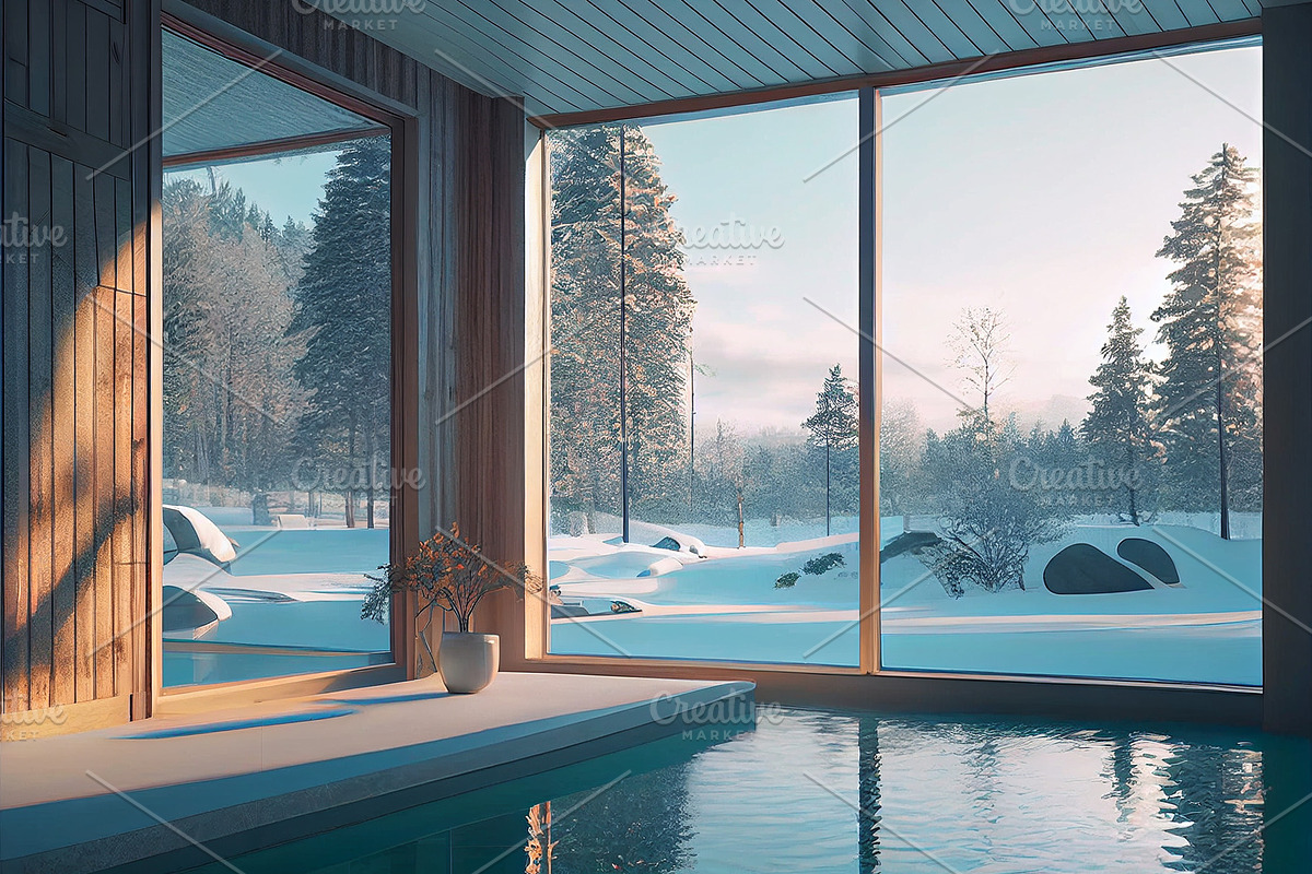 spa pool interior with window in hotel, a Decorative Illustration by ...