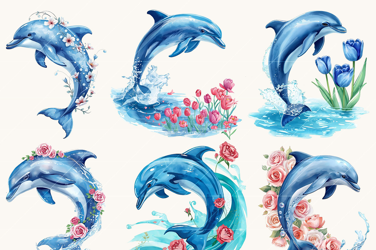 Watercolor Dolphin Clipart Bundle, an Animal Illustration by Design Scotch