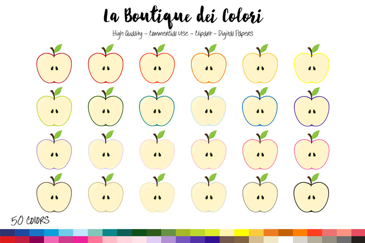 50 Rainbow Apple Half Clip Art, a Food Illustration by La Boutique dei ...