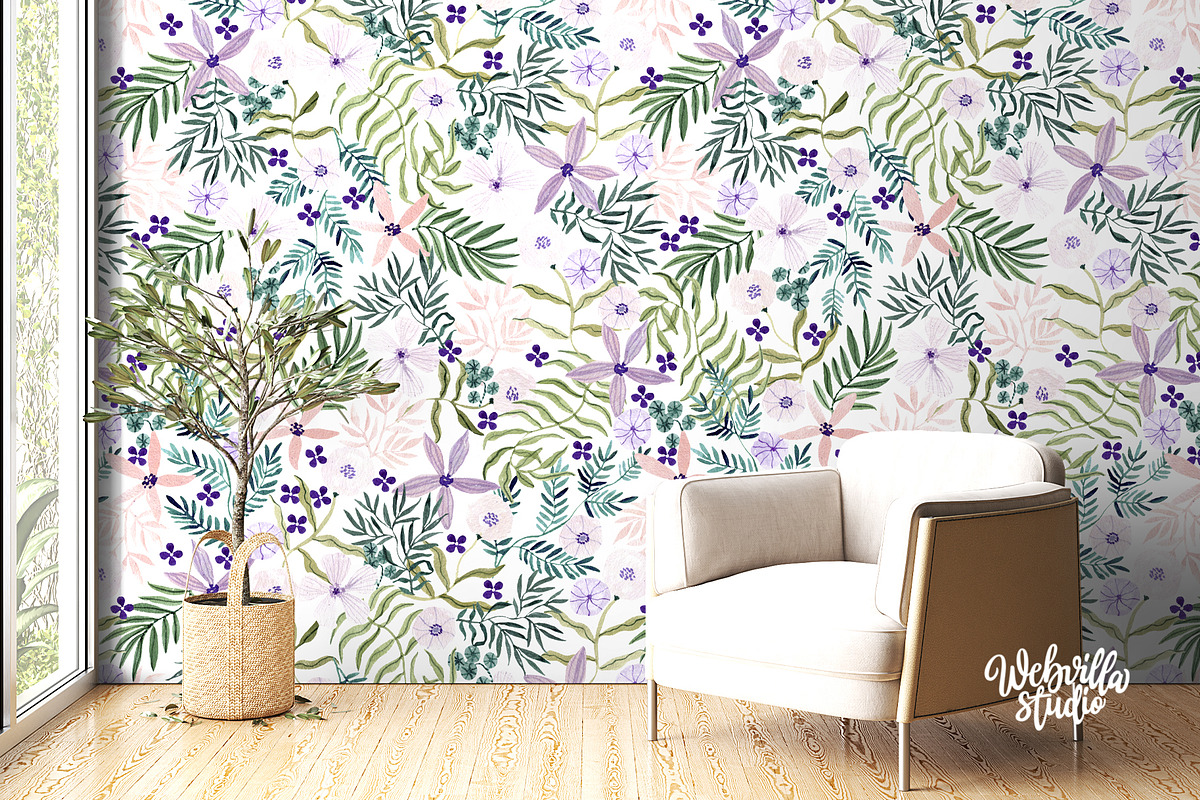 Soft Flowers Watercolor Pattern, a Wallpaper Graphic by Webvilla Studio