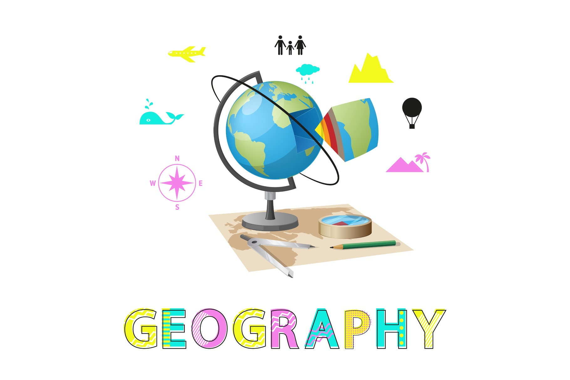 Geography Poster and Globe Vector | Education Illustrations ~ Creative ...