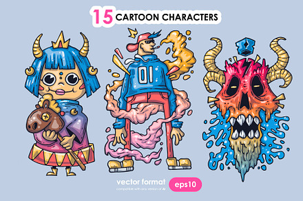 15 Different Cartoon Characters, an Illustration by Andrew_Derr