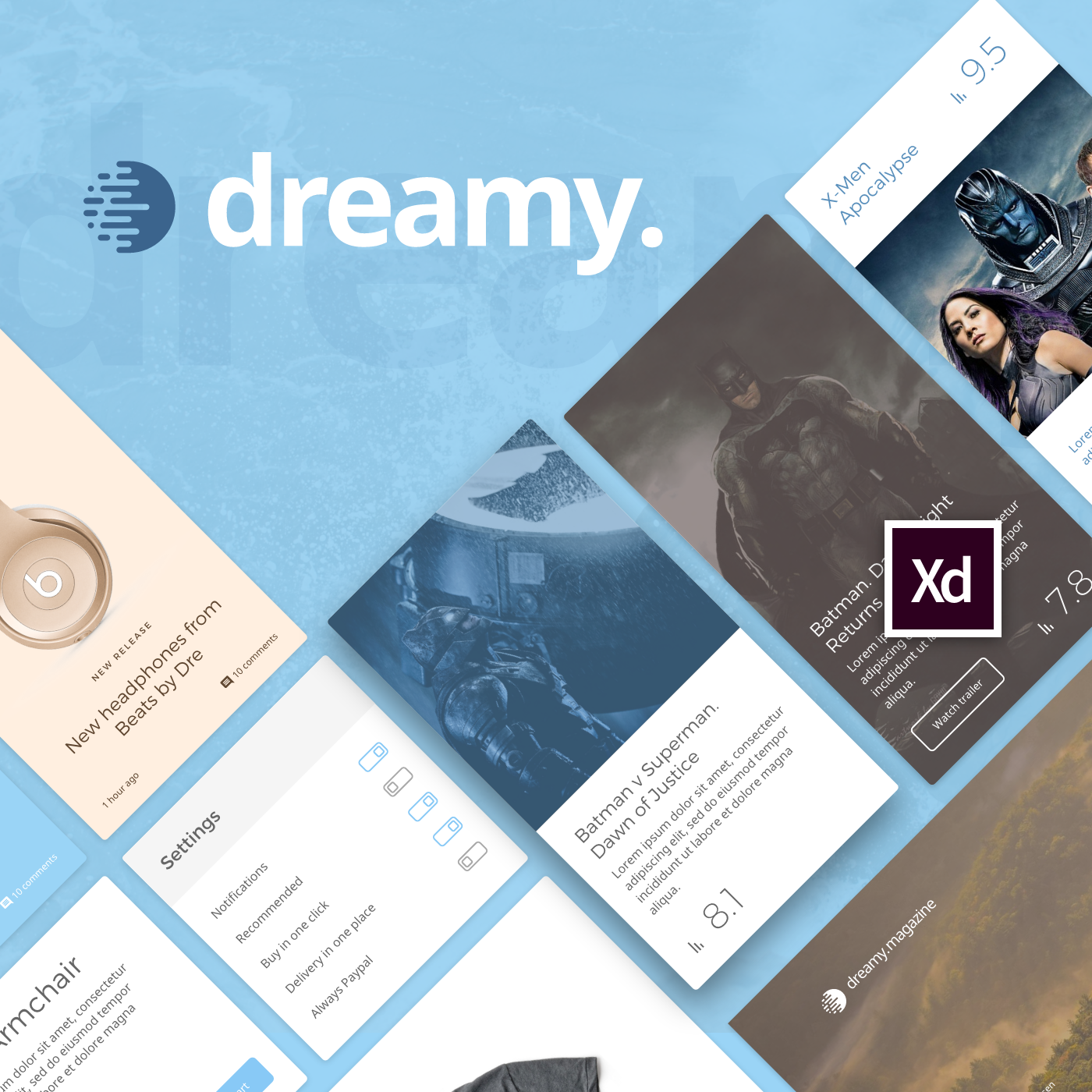 Dreamy UI Kit for Adobe XD, an UI Kit Template by Nick Parker