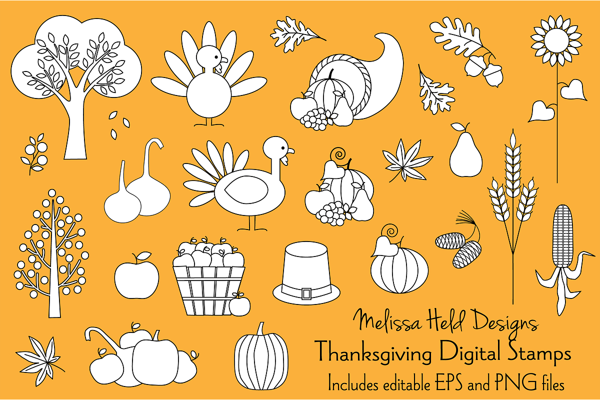Thanksgiving Digital Stamps Clipart, an Illustration by Melissa Held ...