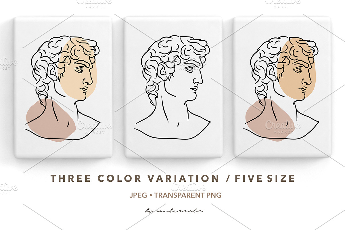 Ancient Greek Statue David Line Art, a Decorative Illustration by ...