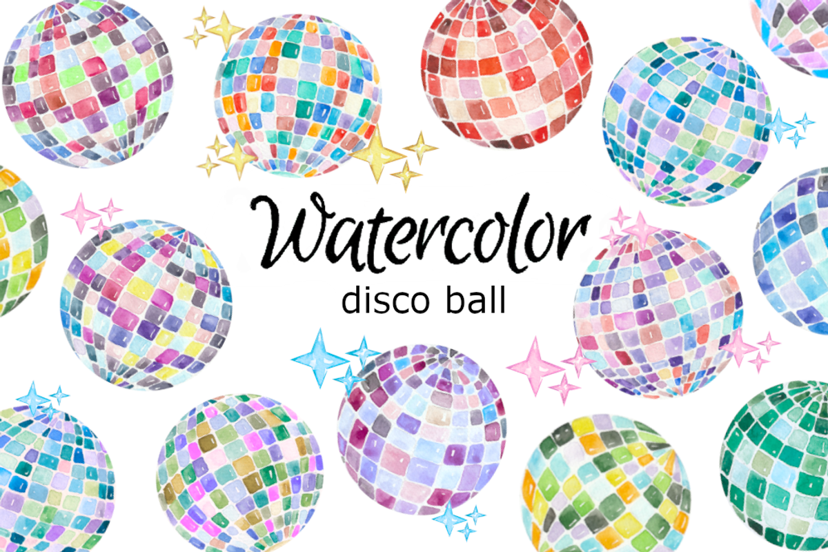 Disco ball watercolor clipart, a Background Graphic by GoodFairyClipArt