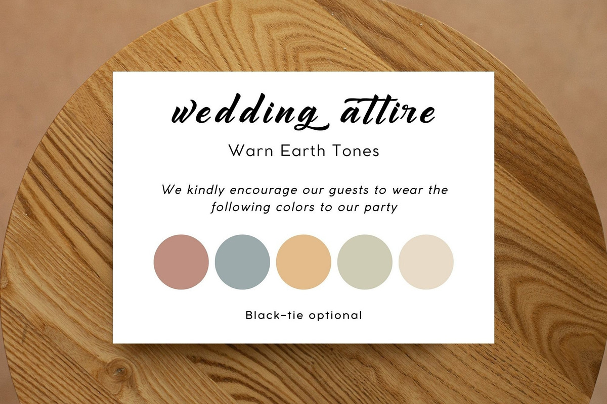 Wedding attire color palette card