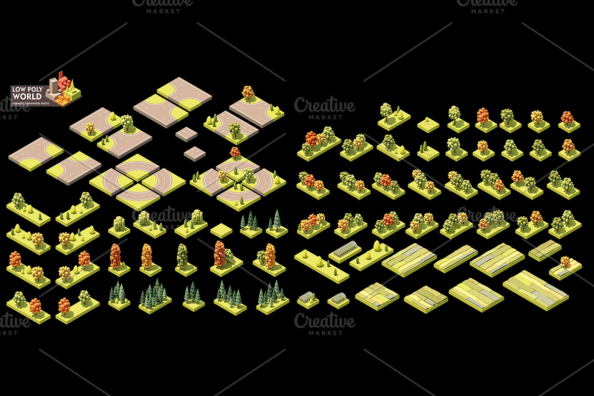 Vector isometric world map elements