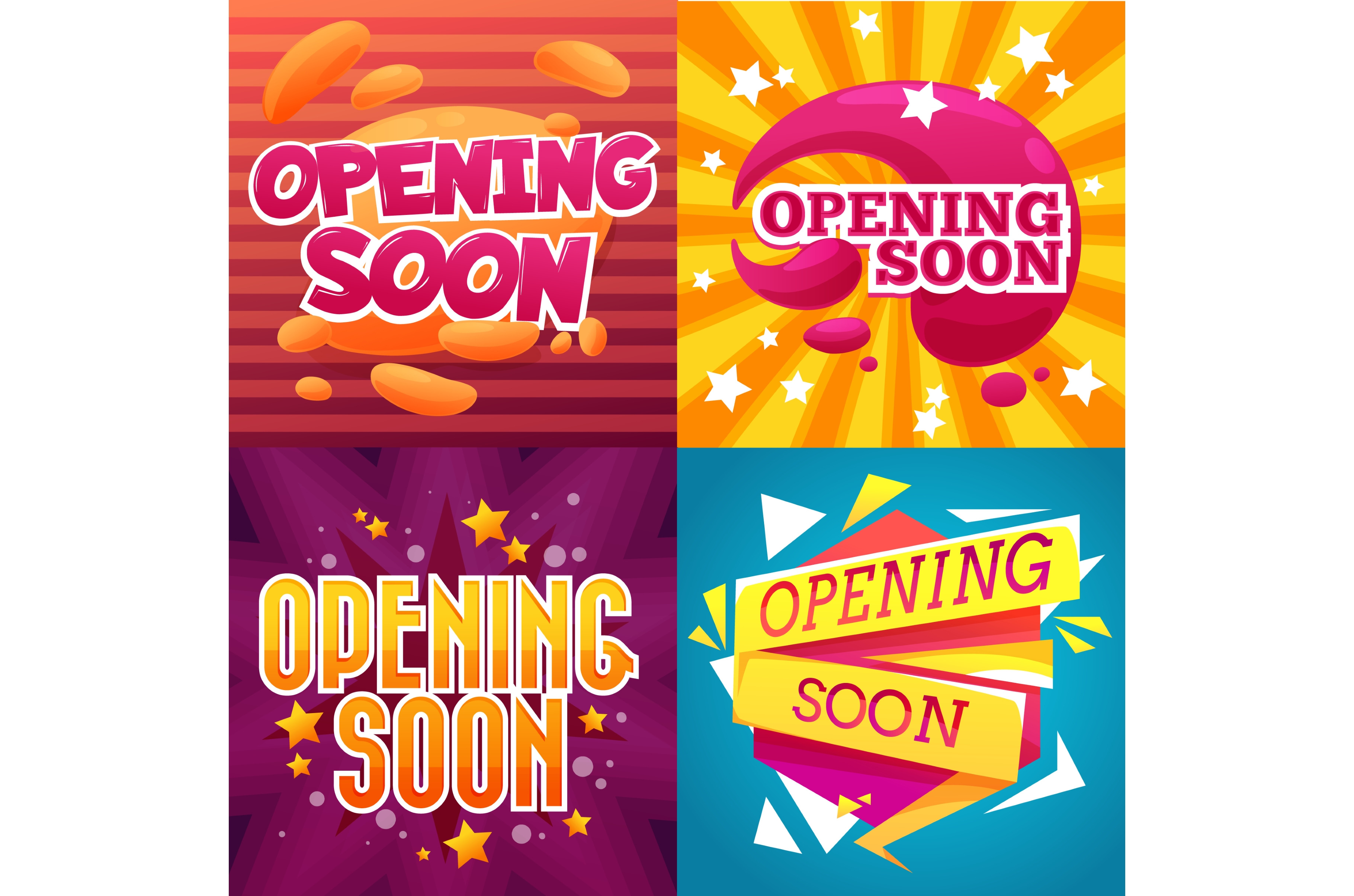 Opening soon cartoon banners, a Work Illustration by Vector Tradition