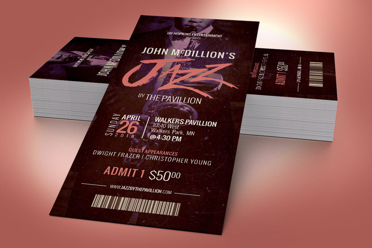 Jazz Concert Ticket Template, a Card Template by Godserv Designs