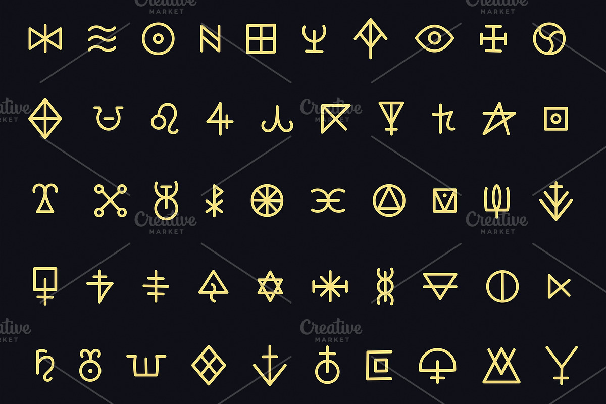 Mystical Runic golden symbols, an Outline Icon by ProArt