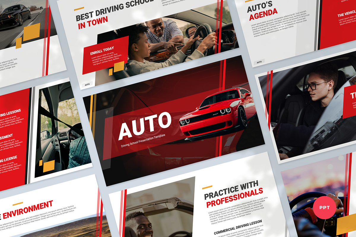 Driving School PowerPoint Template, a Presentation Template by Flat Icons