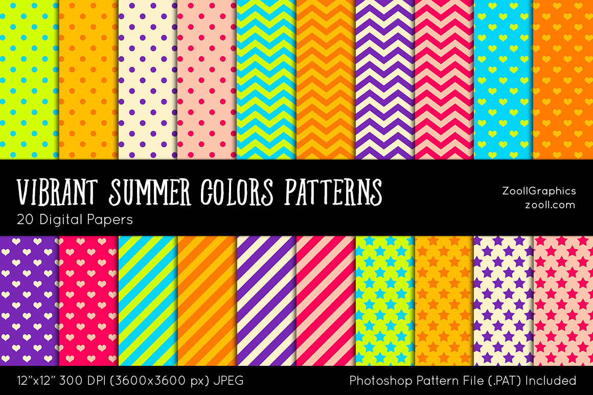Vibrant Summer Colors Digital Papers, a Pattern Graphic by ZoollGraphics