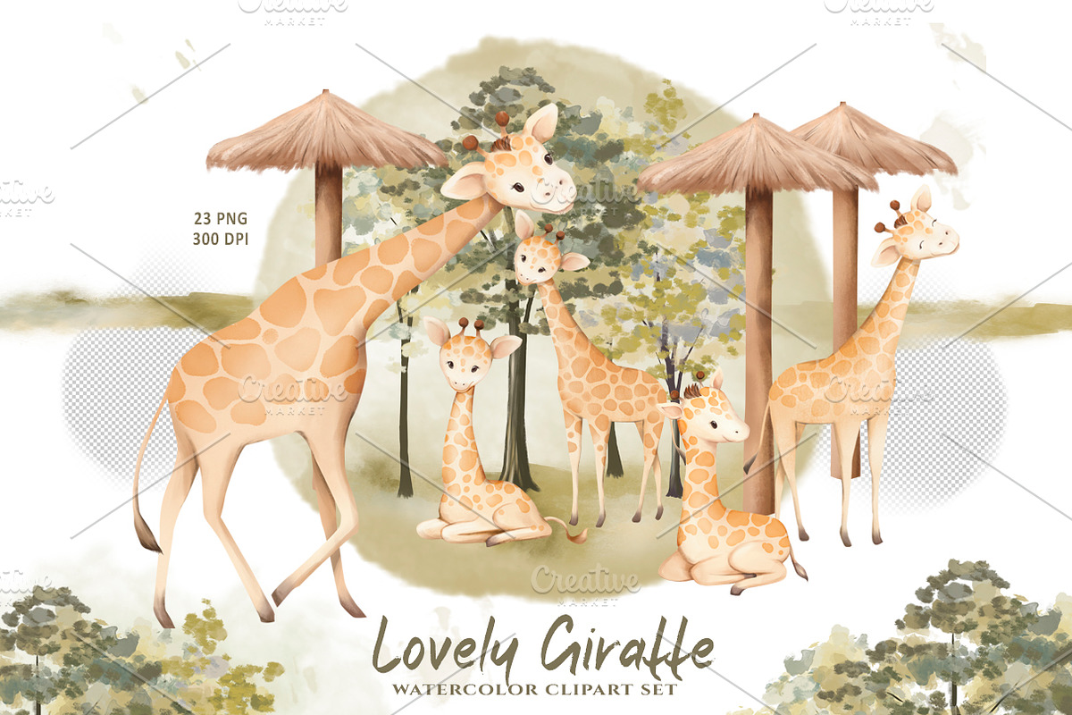 Cute Baby Giraffe Watercolor Clipart, an Animal Illustration by ...