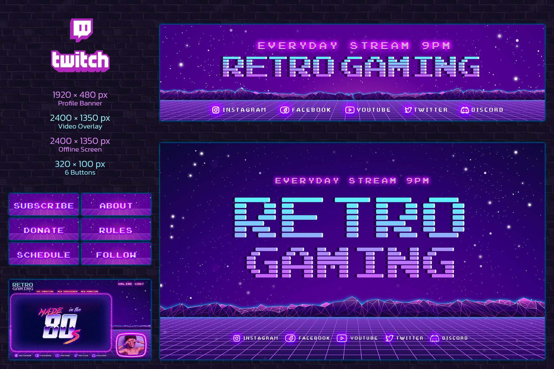 Twitch Retro Gaming, a Social Media Template by Andrew Skoch Design
