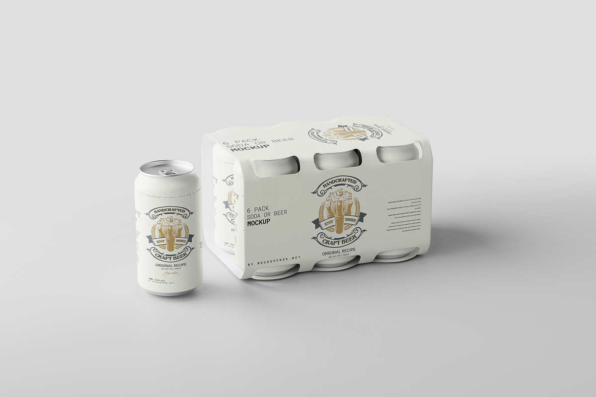 Soda or Beer Can Six-Pack Mockup, a Packaging Mockup by MockupFree.Net