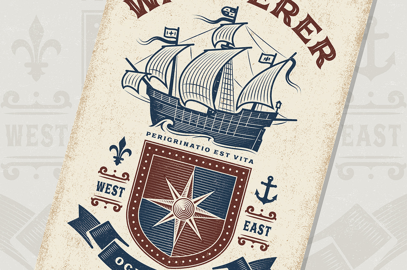 Vintage Nautical Wanderer Typography, a Texture Illustration by Retro ...