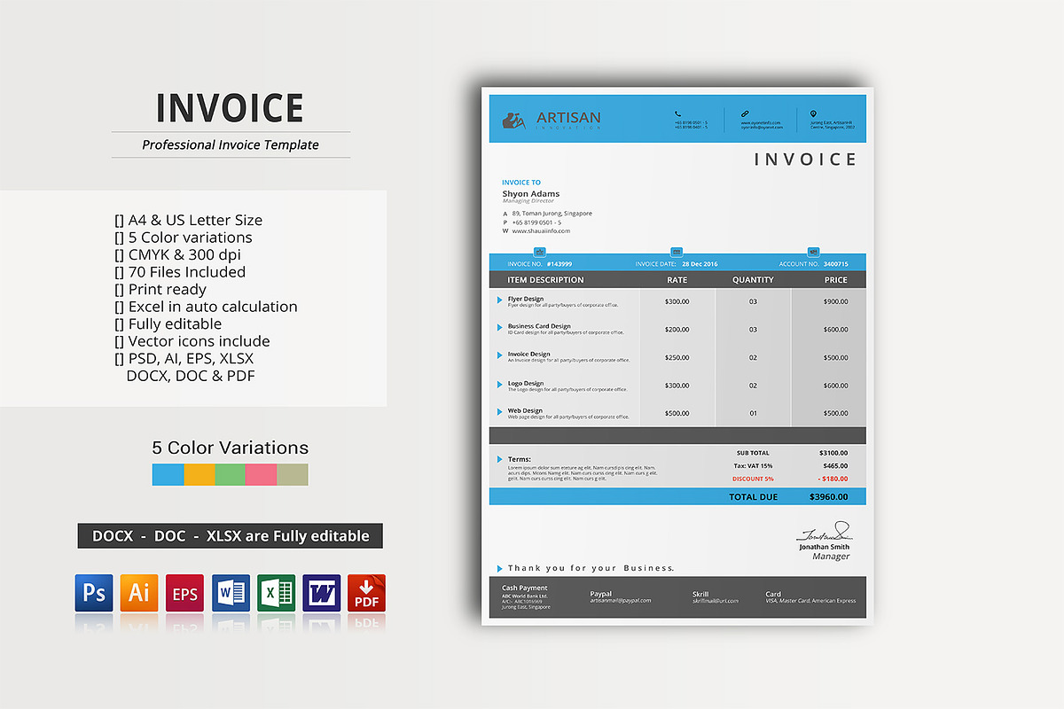 Invoice, a Stationery Template by artisanHR