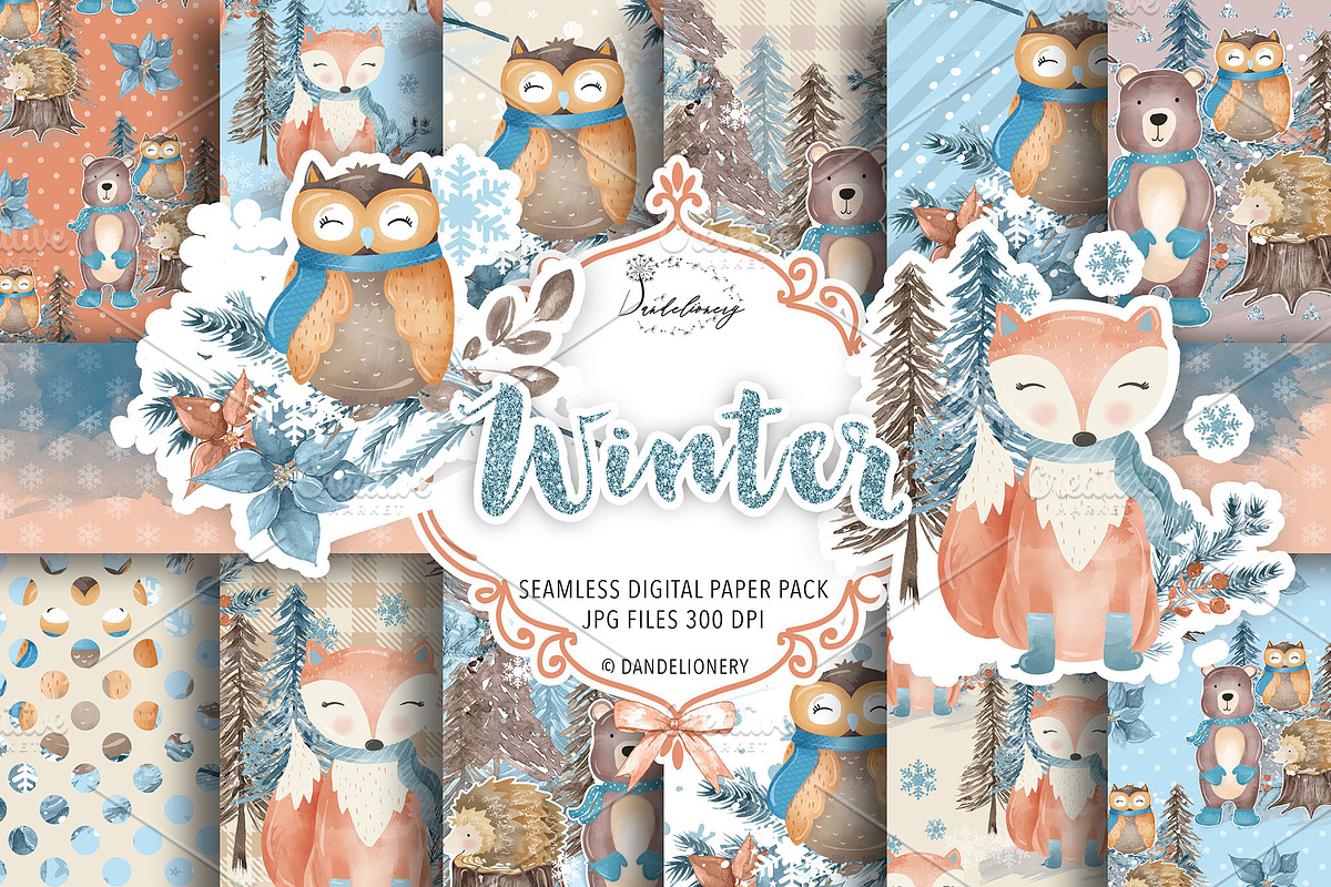 Winter Animals design, a Pattern Graphic by designloverstudio