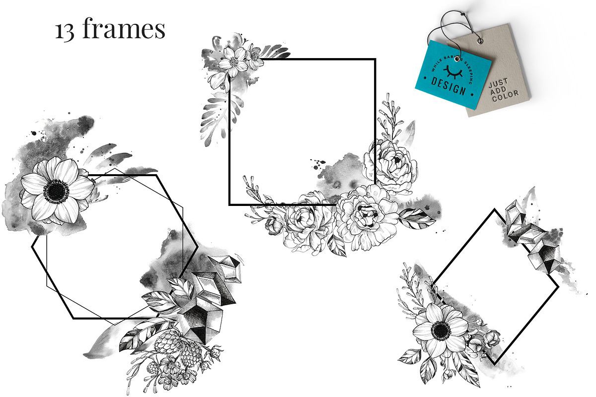 Black Ink Flowers and Watercolor, an Illustration by WBS Design ...