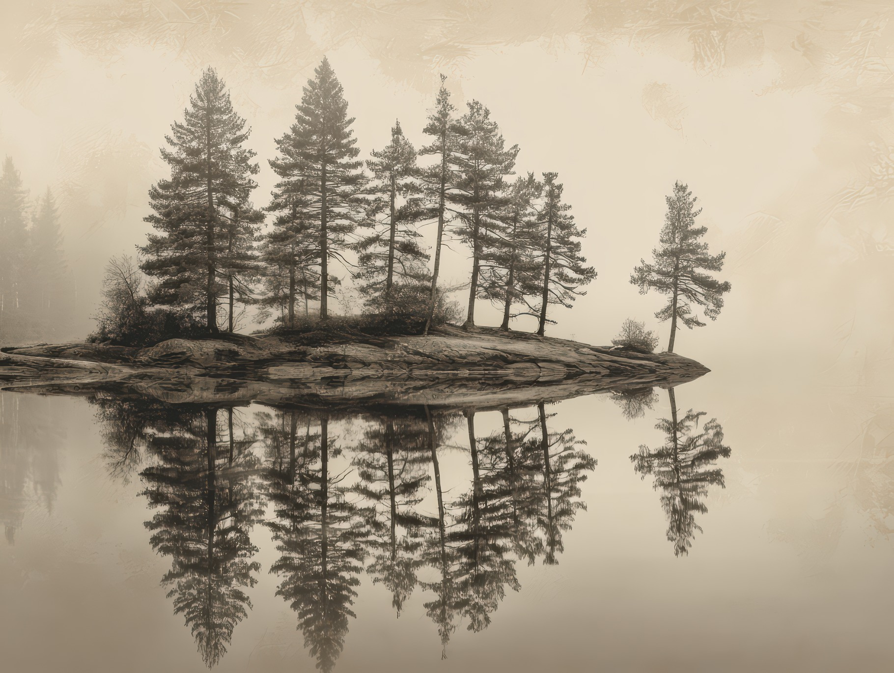 Pine Tree Reflection Wallpaper, a Decorative Illustration by Virgo Studio