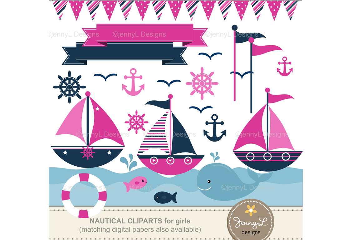 Nautical Girls Cliparts, an Illustration by JennyL Designs