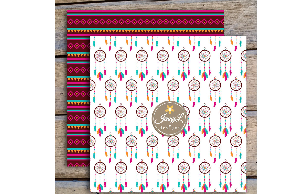 Boho Feather Digital Papers Clipart, a Pattern Graphic by JennyL Designs