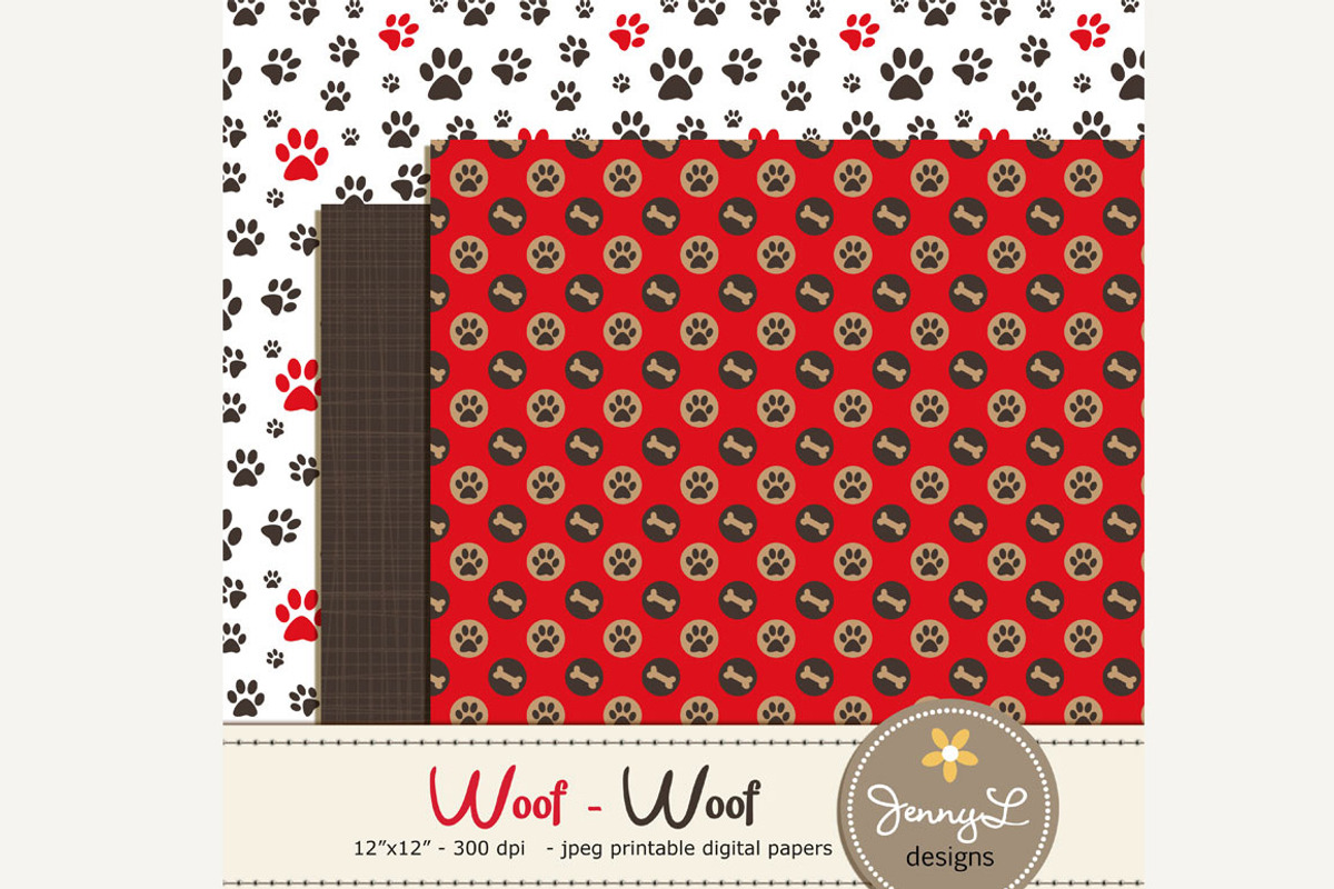 Dog Puppy Digital Papers, a Pattern Graphic by JennyL Designs