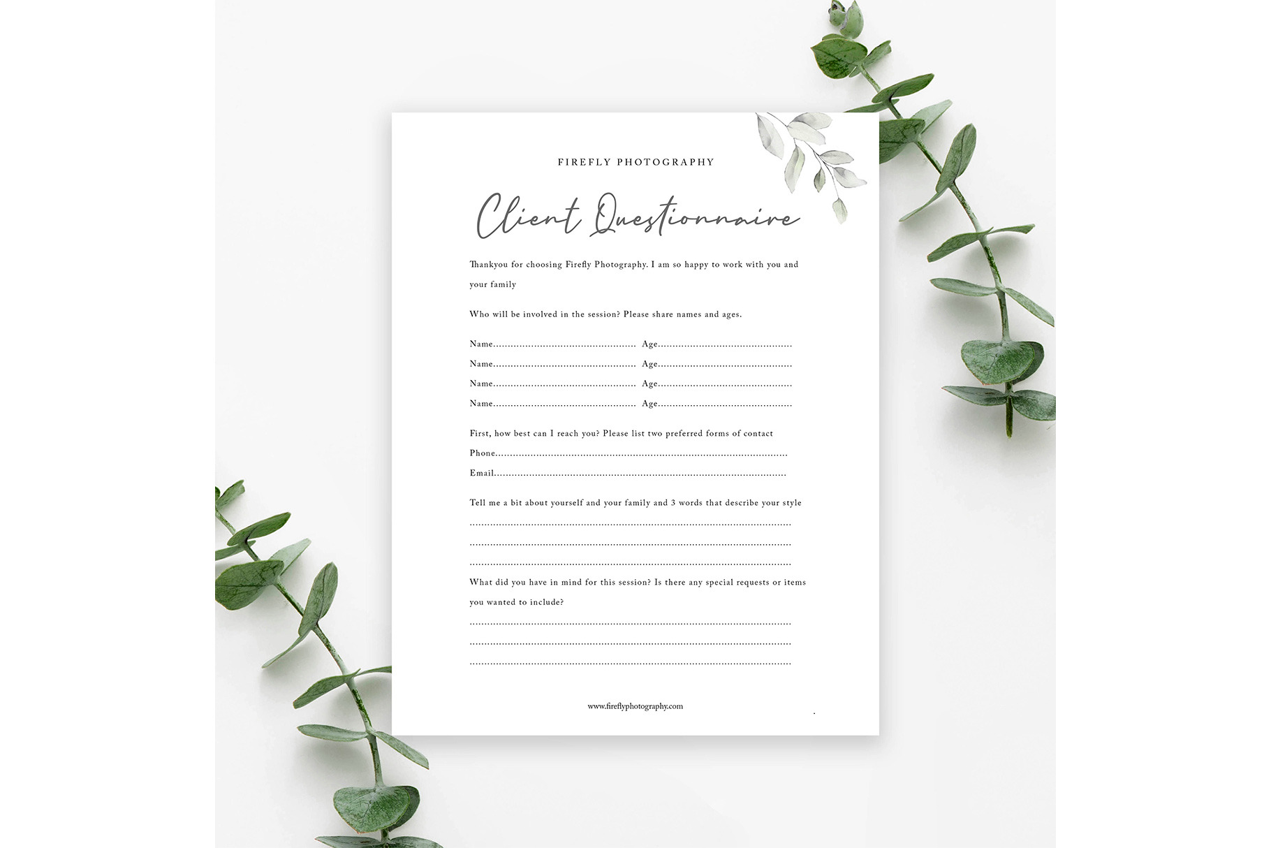 Photography Client Questionnaire, a Magazine Template by Wild Honey ...