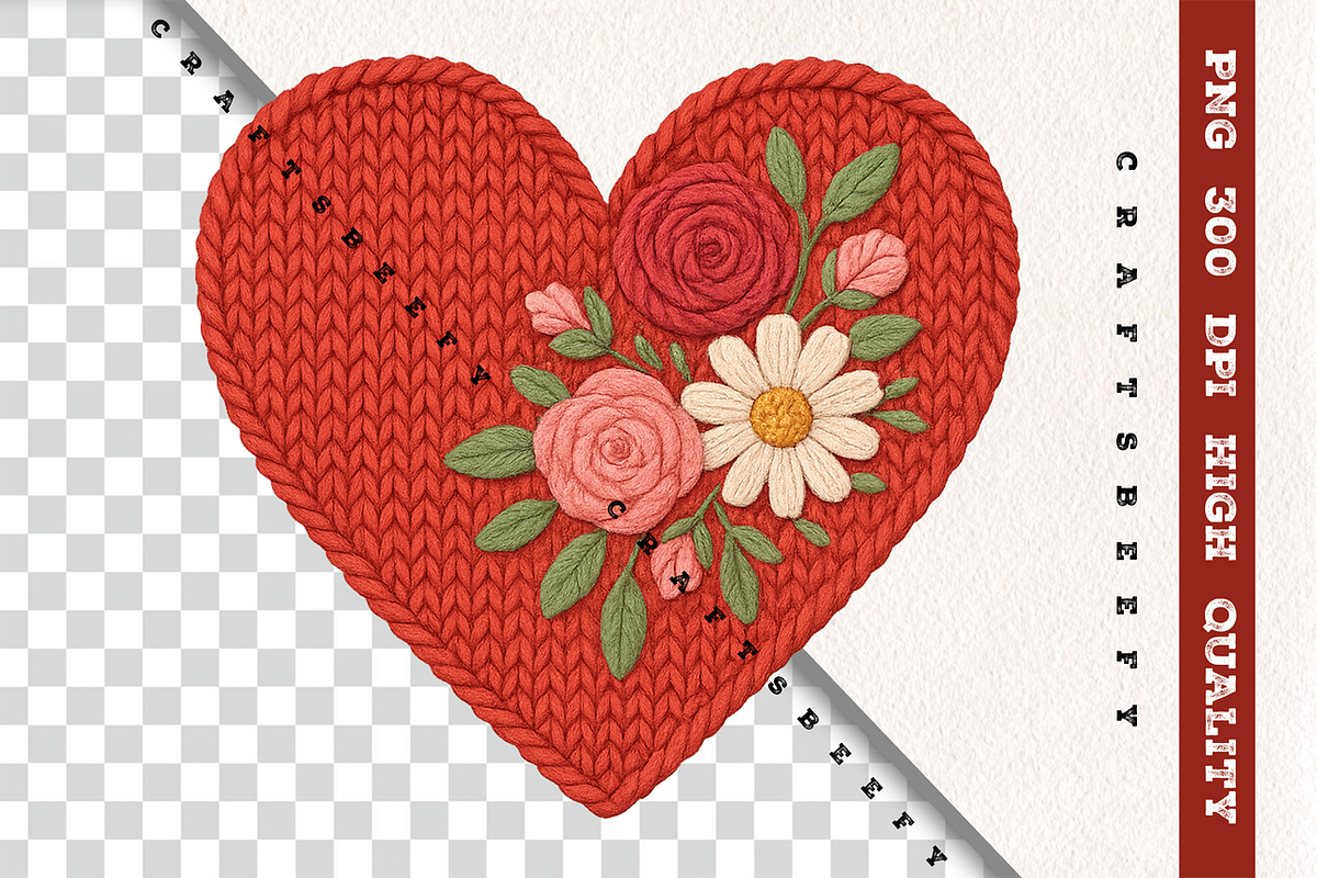 Crochet Floral Heart PNG Embroidered
