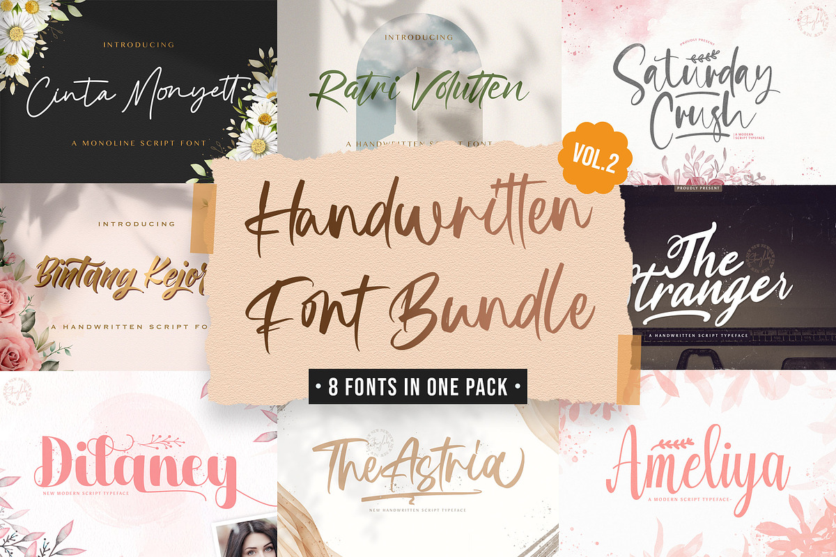 Handwritten Font Bundle Vol 2, a Script Font by StringLabs