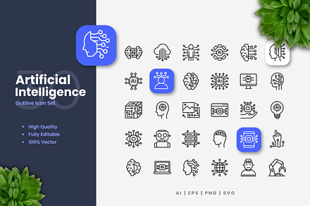 Deep learning AI linear icon | Outline Icons ~ Creative Market