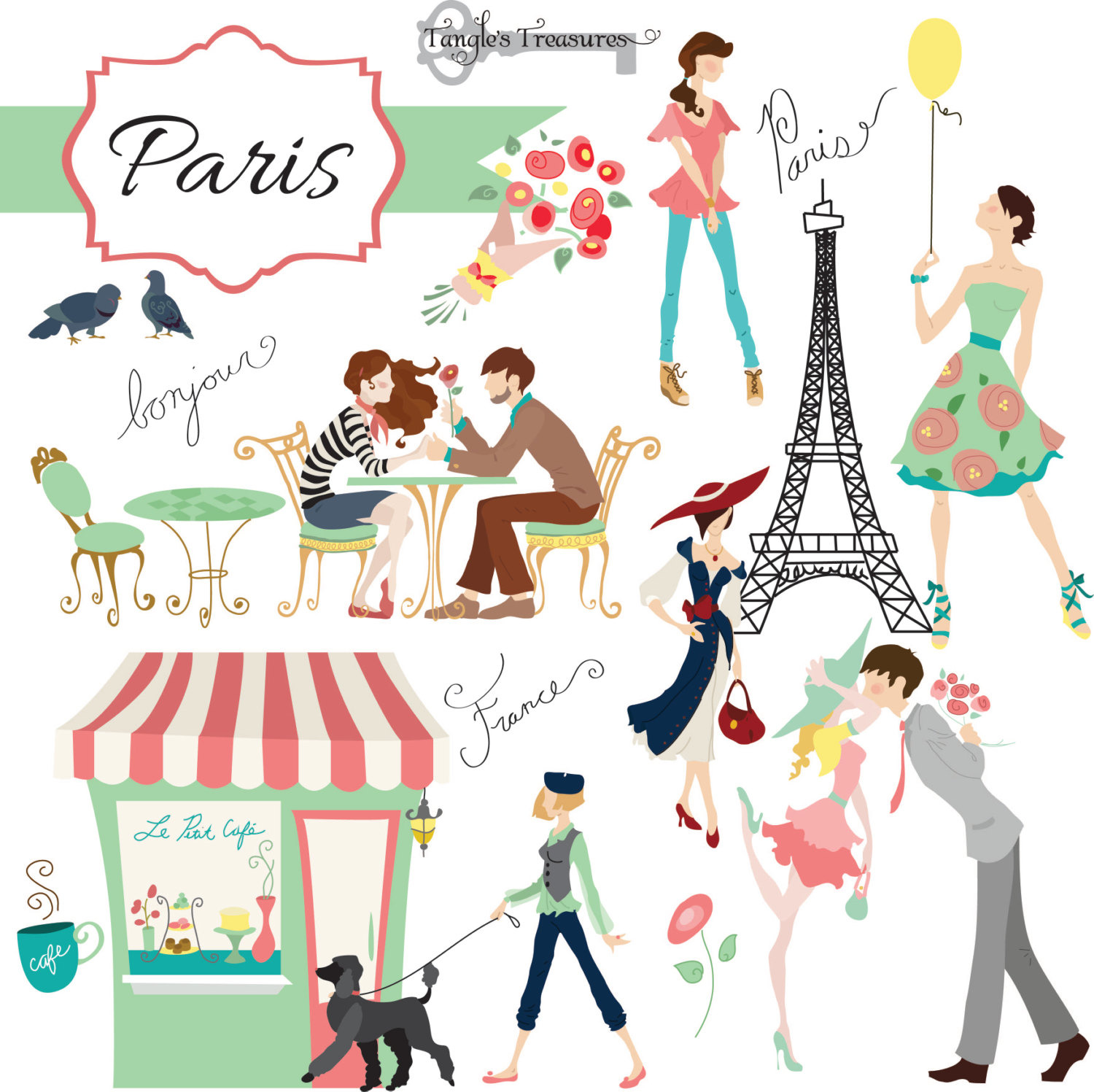 Paris digital clipart set, a Graphic by Verdigris Studios