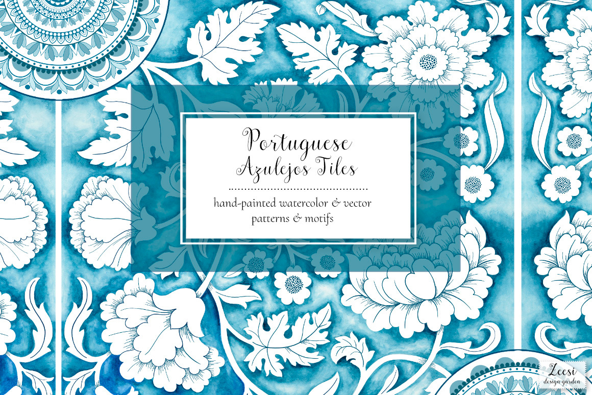 Watercolor Portuguese Tiles Patterns