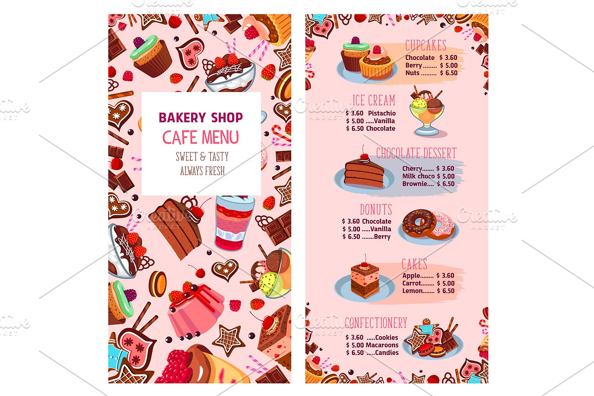 Menu vector template for bakery shop desserts, a Food Illustration by ...
