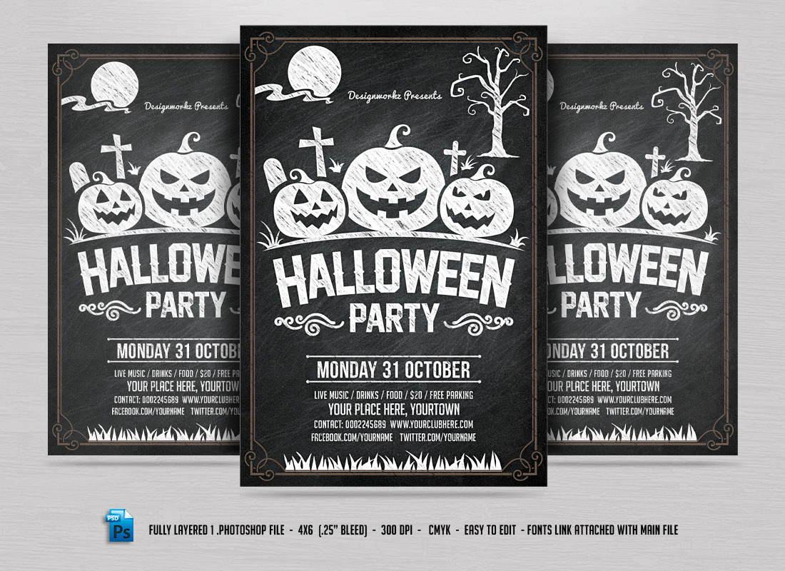 Halloween Chalk Flyer, a Flyer Template by DesignWorkz