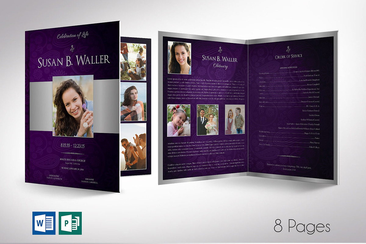 Purple Silver Funeral Program Word, a Brochure Template by Godserv ...