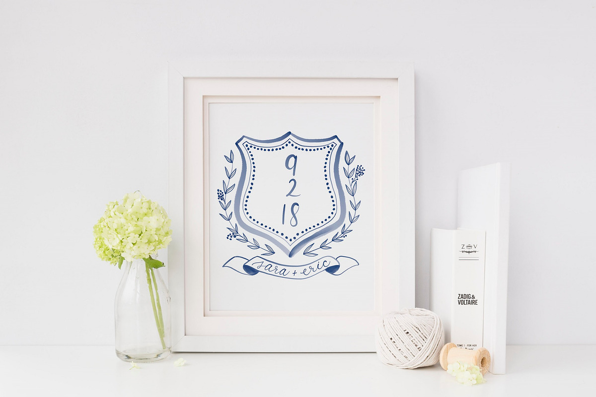 Blue Watercolor Crest, an Illustration by The Styled Stock Shop