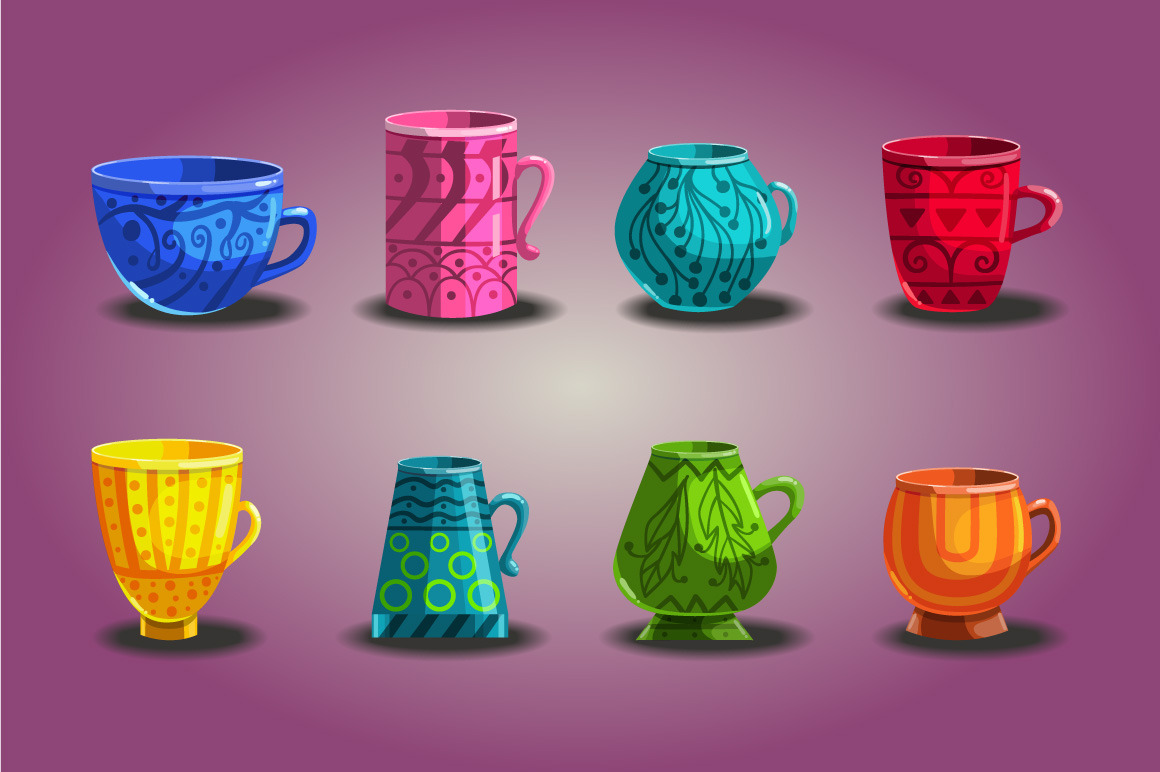 Set of vector cartoon mugs | Graphic Objects ~ Creative Market