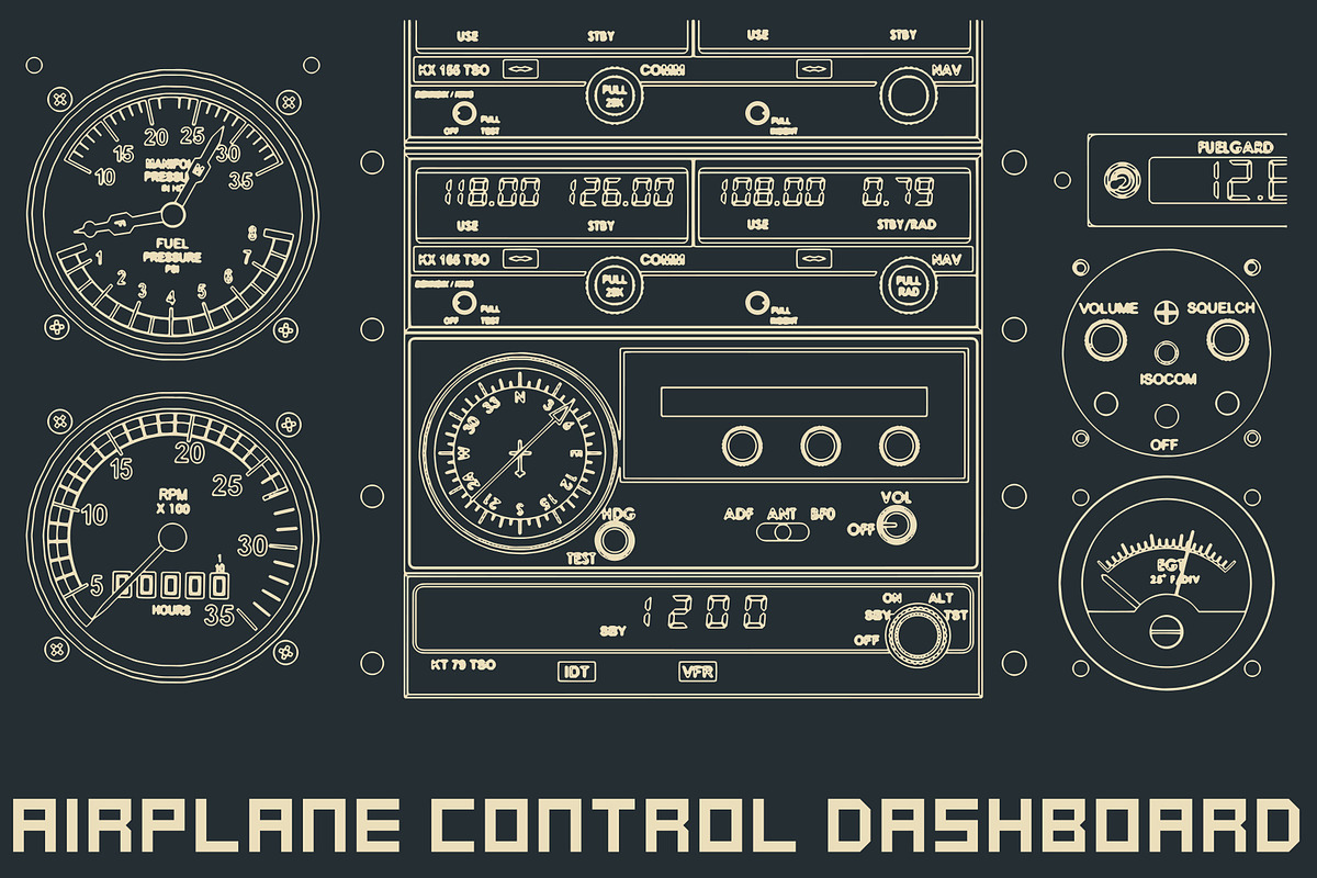 Airplane Control Dashboard Set, a Technology Illustration by Blacklight