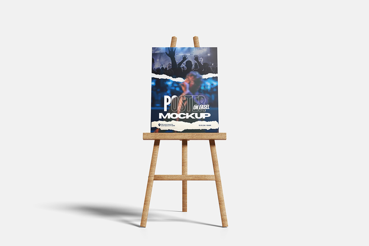 Wooden Easel Poster Mockup, an Advertising Mockup by bimockup