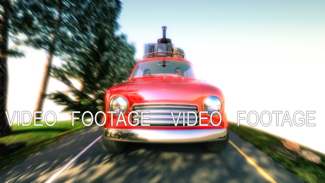 abstract cartoon car traveling with a roof rack on a mountain road. 4k ...