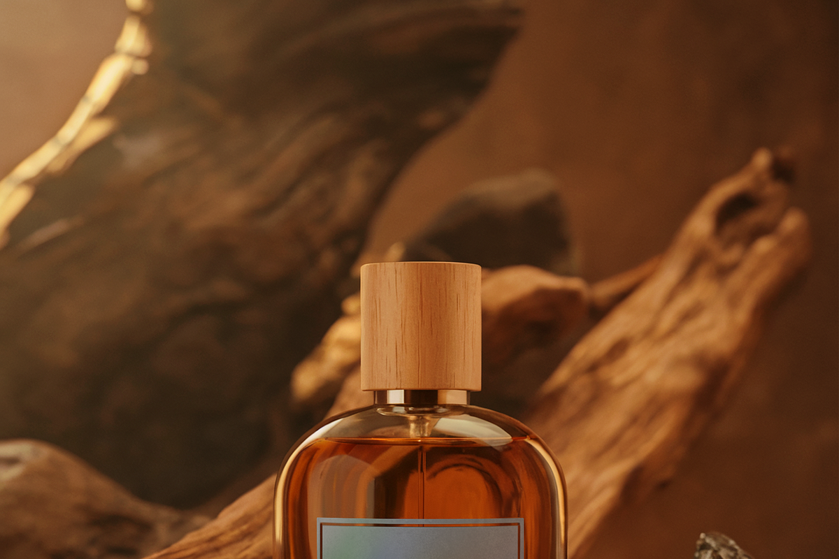 Wood Essence Perfume Bottle Mockup, a Packaging Mockup by mockeyai